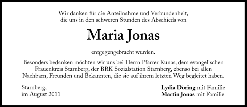 Traueranzeigen von Maria Jonas | SZ-Gedenken.de