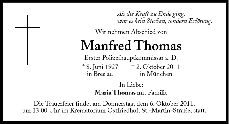 Traueranzeigen von Manfred Thomas | SZ-Gedenken.de