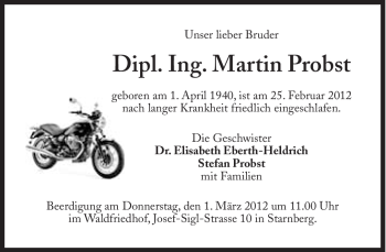 Traueranzeigen von Martin Probst | SZ-Gedenken.de