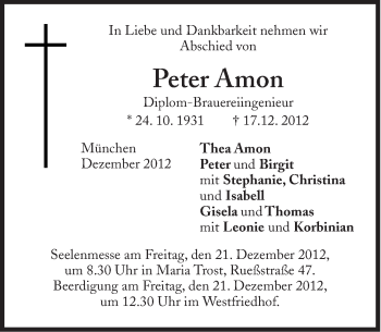 Traueranzeigen von Peter Amon | SZ-Gedenken.de