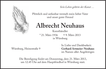 Traueranzeigen von Albrecht Neuhaus | SZ-Gedenken.de