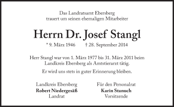 Traueranzeigen von Josef Stangl | SZ-Gedenken.de