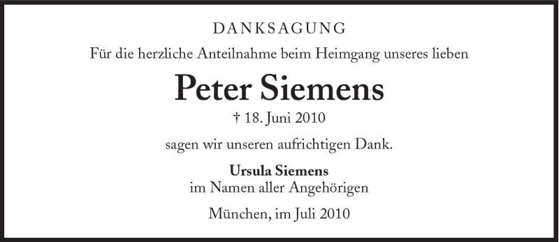 Traueranzeigen von Peter Siemens | SZ-Gedenken.de