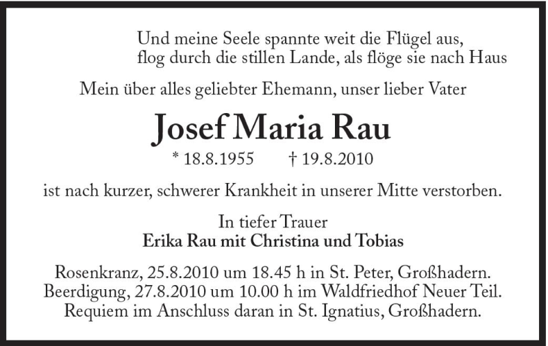 Traueranzeigen von Josef Maria Rau | SZ-Gedenken.de