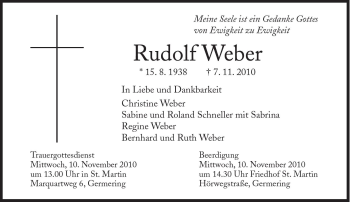 Traueranzeigen von Rudolf Weber | SZ-Gedenken.de
