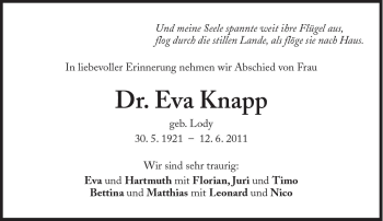 Traueranzeigen von Eva Knapp | SZ-Gedenken.de