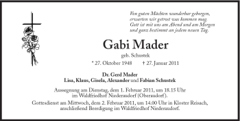 Traueranzeigen von Gabi Mader | SZ-Gedenken.de