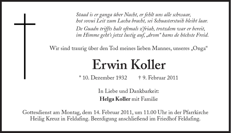 Traueranzeigen von Erwin Koller | SZ-Gedenken.de