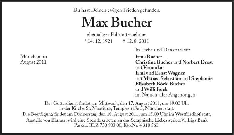 Traueranzeigen von Max Bucher | SZ-Gedenken.de