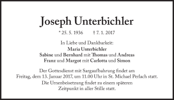 Traueranzeigen von Joseph Unterbichler | SZ-Gedenken.de