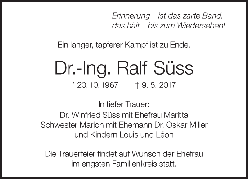 Traueranzeigen von Ralf Süss | SZ-Gedenken.de