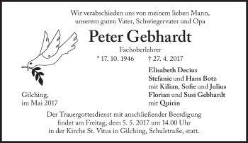 Traueranzeigen von Peter Gebhardt | SZ-Gedenken.de