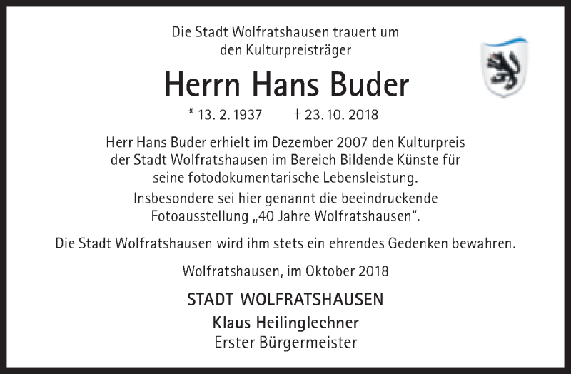 Traueranzeigen von Hans Buder | SZ-Gedenken.de