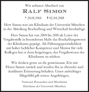 Traueranzeigen von Ralf Simon | SZ-Gedenken.de