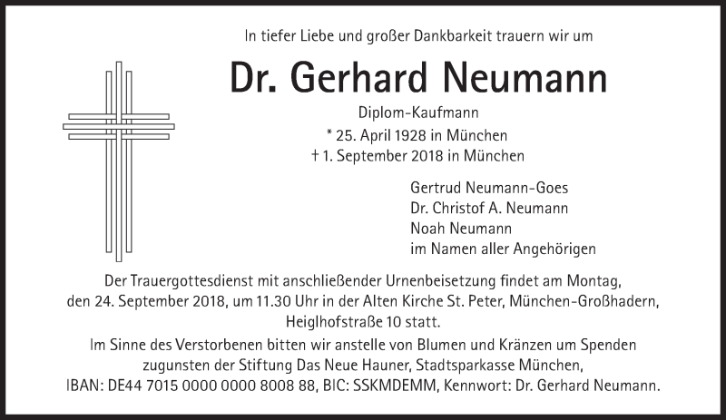 Traueranzeigen von Gerhard Neumann | SZ-Gedenken.de