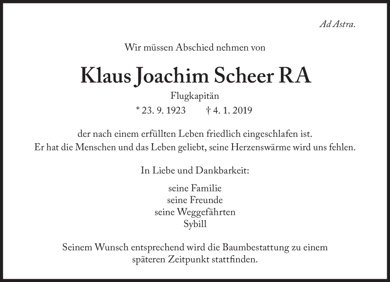Traueranzeigen von Klaus Joachim Scheer | SZ-Gedenken.de