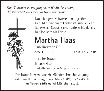Traueranzeigen von Martha Haas | SZ-Gedenken.de