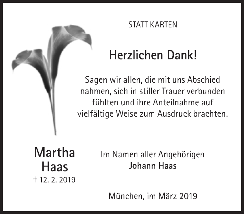 Traueranzeigen von Martha Haas | SZ-Gedenken.de