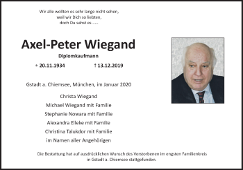 Traueranzeigen von Axel-Peter Wiegand | SZ-Gedenken.de
