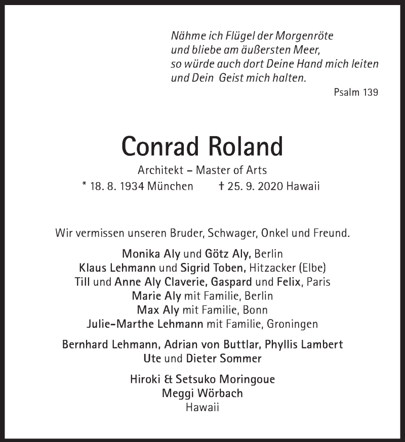 Traueranzeigen von Conrad Roland | SZ-Gedenken.de