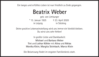 Traueranzeigen von Beatrix Weber | SZ-Gedenken.de