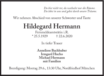 Traueranzeigen von Hildegard Hermann | SZ-Gedenken.de