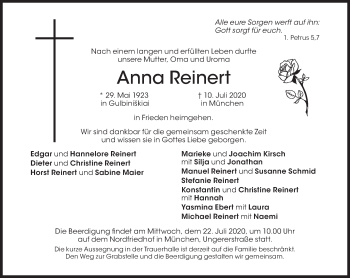 Traueranzeigen von Anna Reinert | SZ-Gedenken.de
