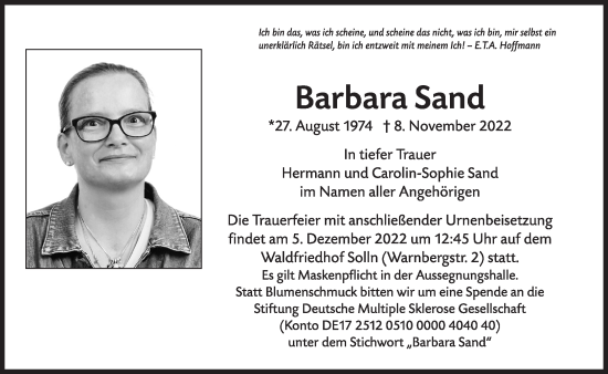 Traueranzeigen von Barbara Sand | SZ-Gedenken.de