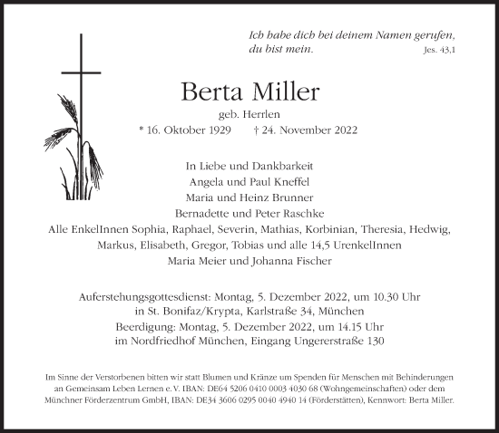 Traueranzeigen von Berta Miller | SZ-Gedenken.de