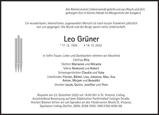 Traueranzeigen von Leo Grüner | SZ-Gedenken.de
