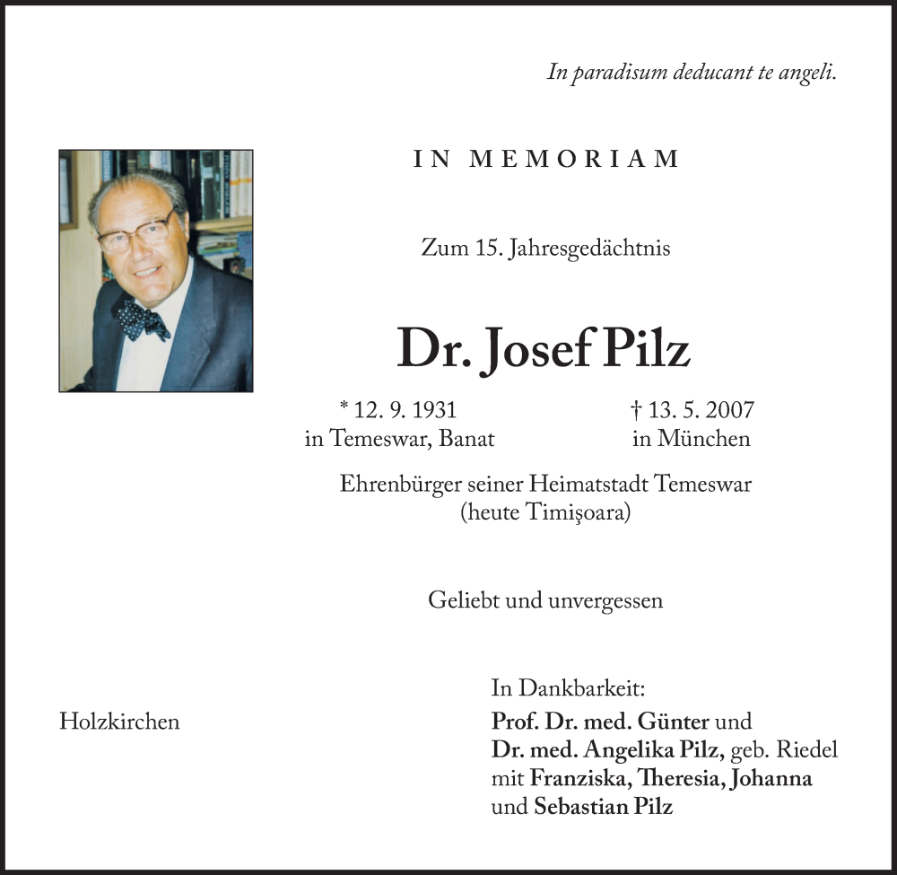Traueranzeigen von Josef Pilz | SZ-Gedenken.de