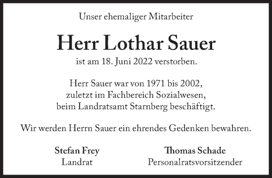 Traueranzeigen von Lothar Sauer | SZ-Gedenken.de
