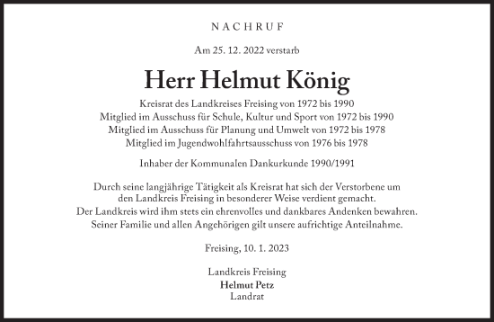 Traueranzeigen von Helmut König | SZ-Gedenken.de