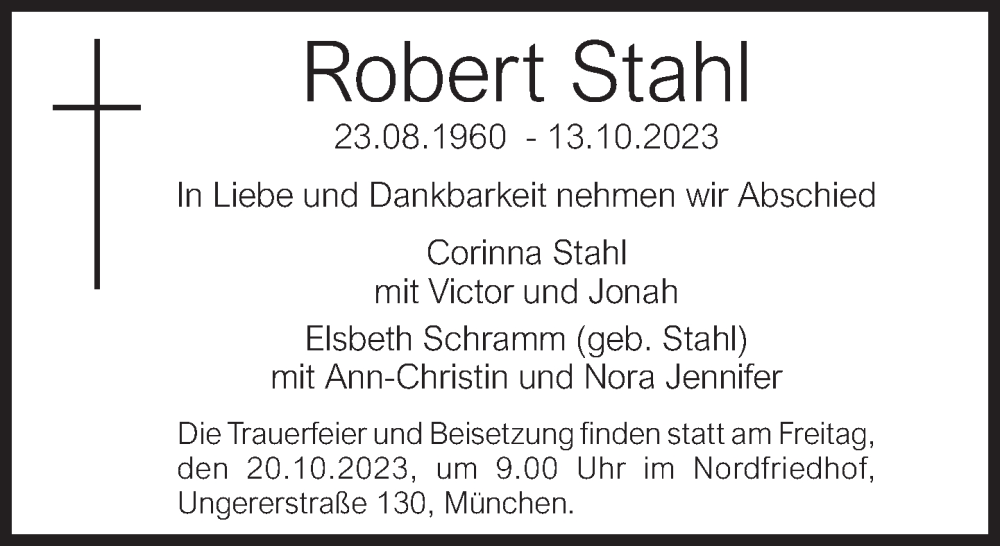 Traueranzeigen von Robert Stahl | SZ-Gedenken.de