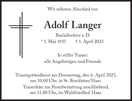 Traueranzeigen von Adolf Langer | SZ-Gedenken.de