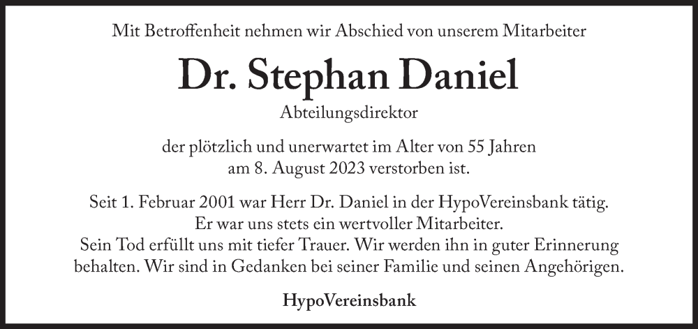Traueranzeigen von Stephan Daniel | SZ-Gedenken.de