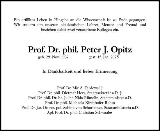 Traueranzeigen von Peter Opitz | SZ-Gedenken.de