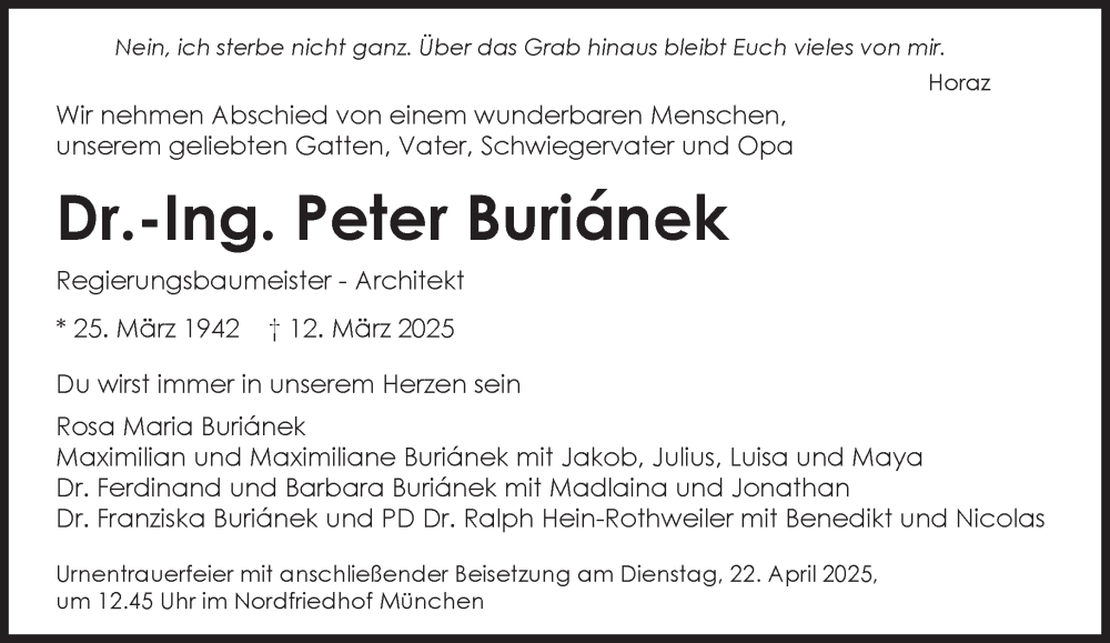 Traueranzeigen von Peter Buriánek | SZ-Gedenken.de