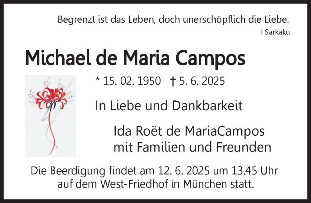 Traueranzeigen von Michael de Maria Campos | SZ-Gedenken.de